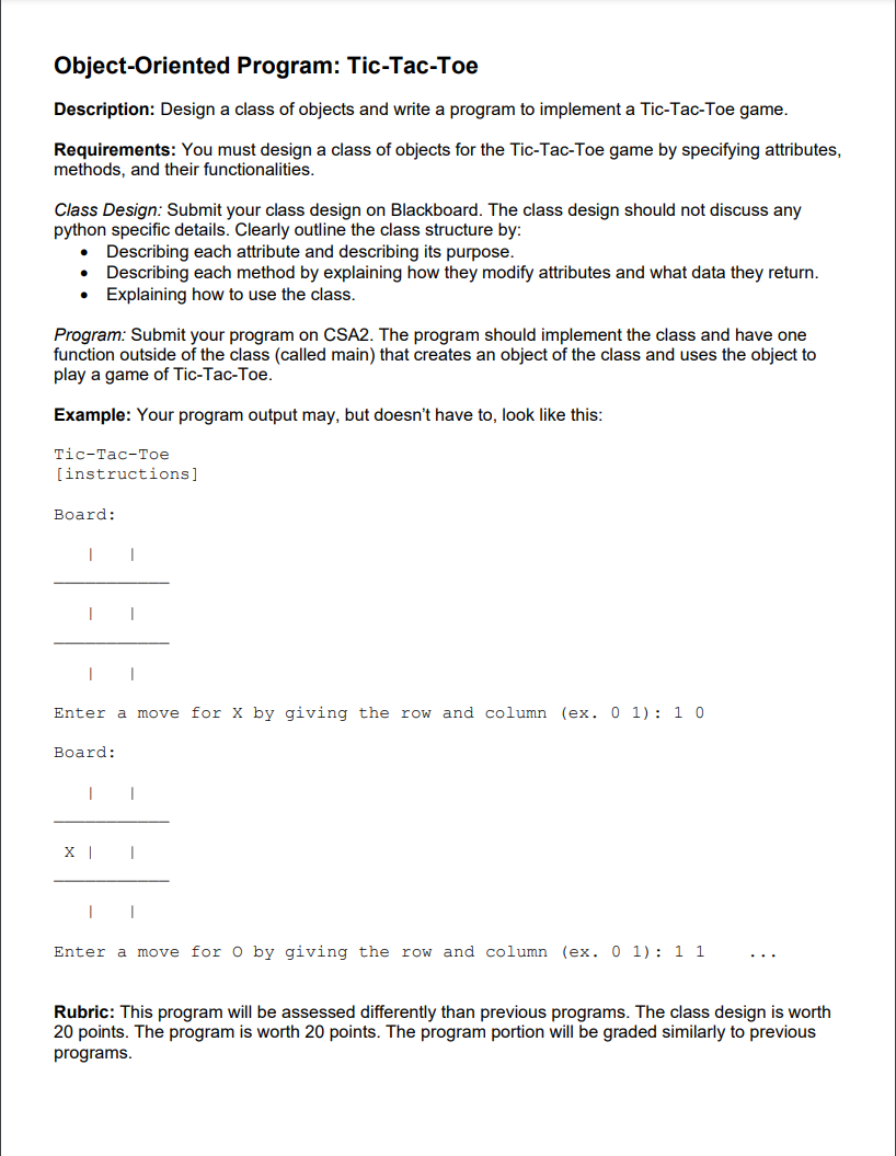 Solved Object-Oriented Program: Tic-Tac-Toe Description: | Chegg.com