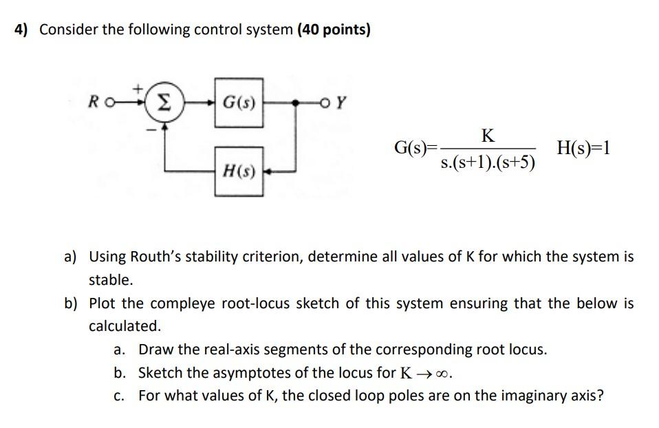 Solved 4) Consider the following control system (40 points) | Chegg.com