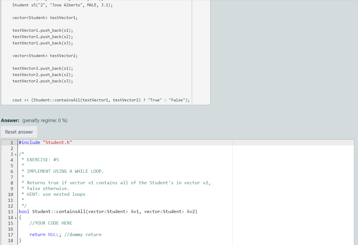 Solved Complete the method bool Student::containsAll(vector | Chegg.com