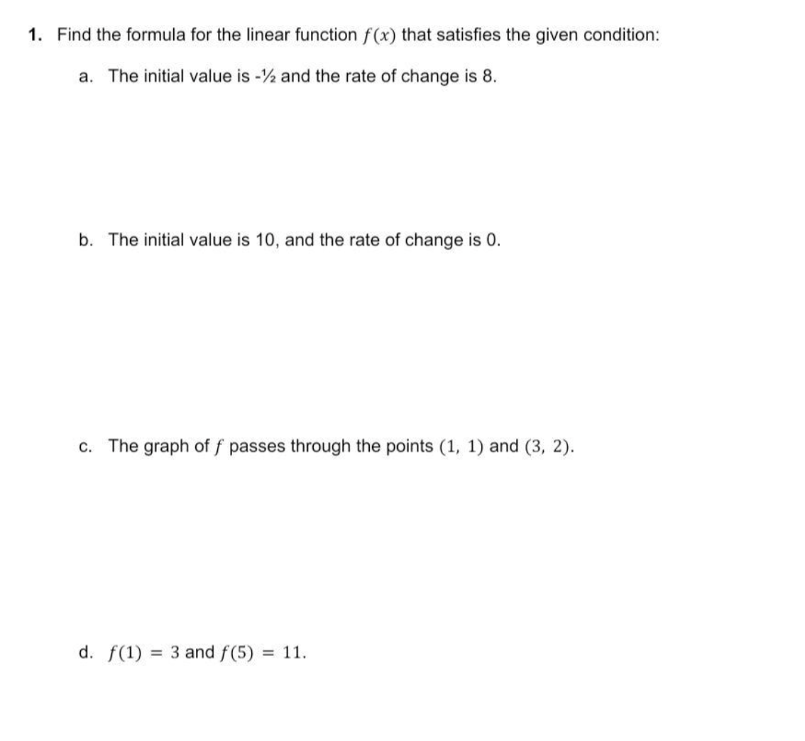 Solved Find The Formula For The Linear Function F X that