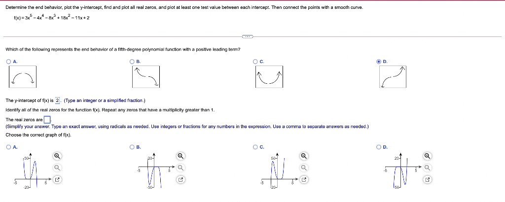 Solved Determine the end behavior, plot the y-intercept, | Chegg.com