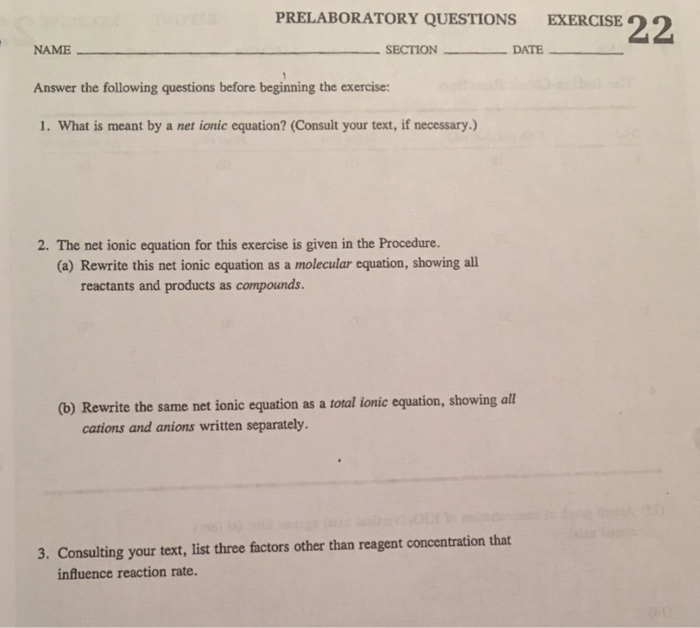 Solved PRELABORATORY QUESTIONS EXERCISE NAME Answer the | Chegg.com Solved PRELABORATORY QUESTIONS EXERCISE NAME Answer the | Chegg.com