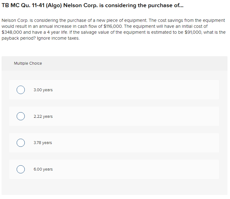 Solved TB MC Qu. 11-41 (Algo) Nelson Corp. is considering | Chegg.com