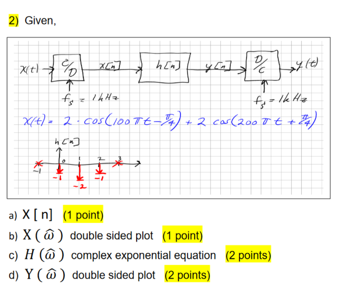 Solved 2) Given, a) X[n] (1 point) b) X(ω) double sided plot | Chegg.com