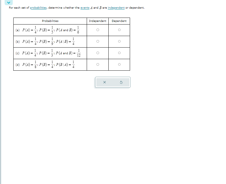 Solved For each set of determine whether the A and B are | Chegg.com
