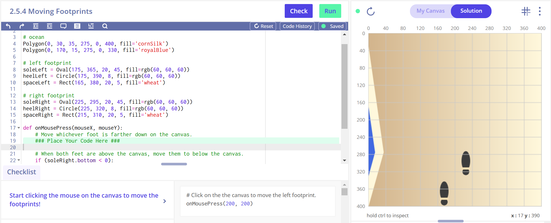 Solved 2.5.4 ﻿Moving FootprintsCheckRunStart clicking the | Chegg.com