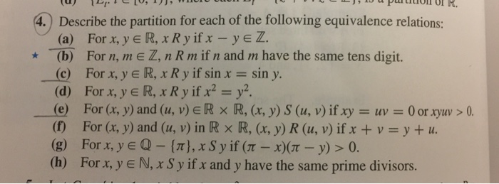 Solved Describe the partition for each of the following | Chegg.com