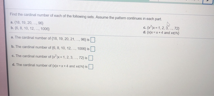 Solved Find the cardinal number of each of the following | Chegg.com