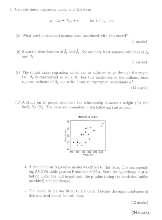 Solved 1. A simple linear regression model is of the form Y: | Chegg.com