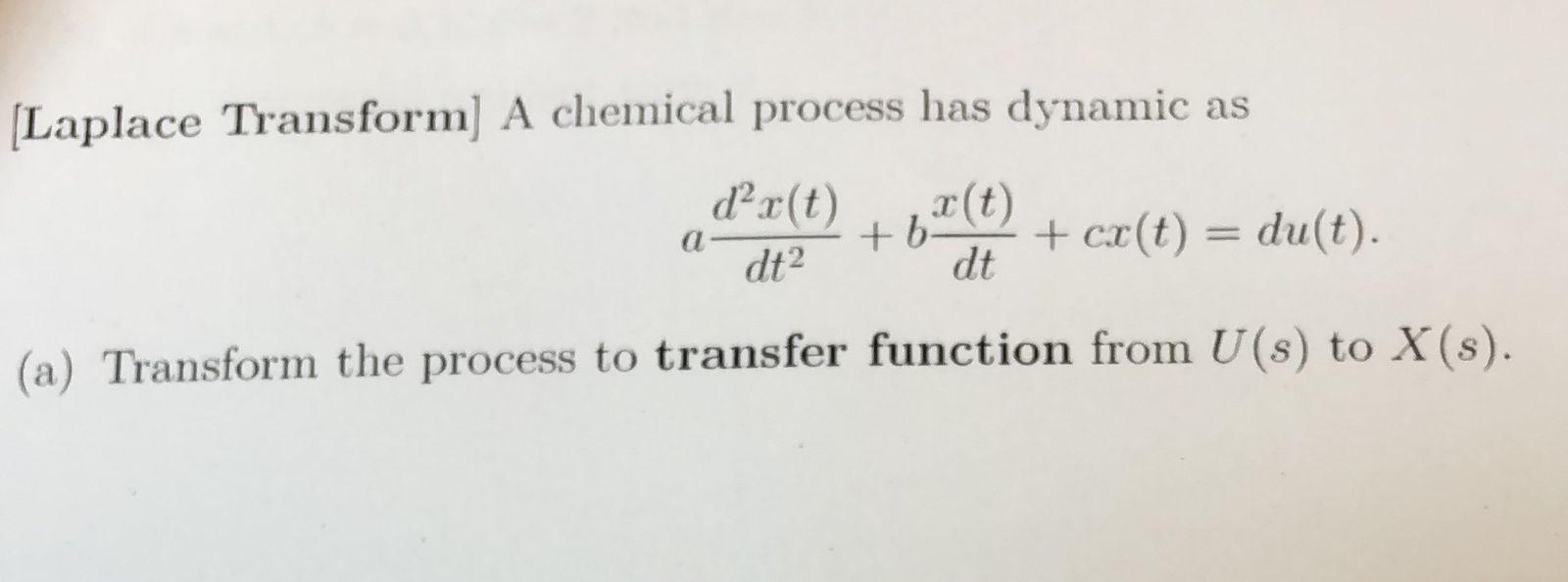 Solved [Laplace Transform] A chemical process has dynamic as | Chegg.com