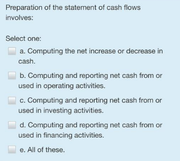 Solved Preparation of the statement of cash flows involves: | Chegg.com