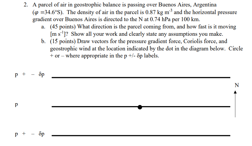 Solved 2. A parcel of air in geostrophic balance is passing | Chegg.com