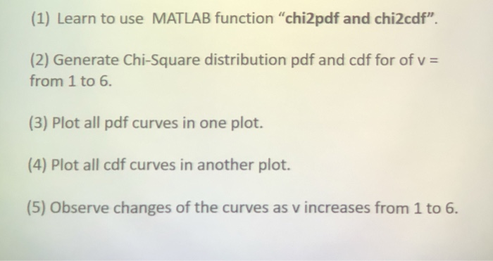 Solved (1) Learn to use MATLAB function "chi2pdf and | Chegg.com