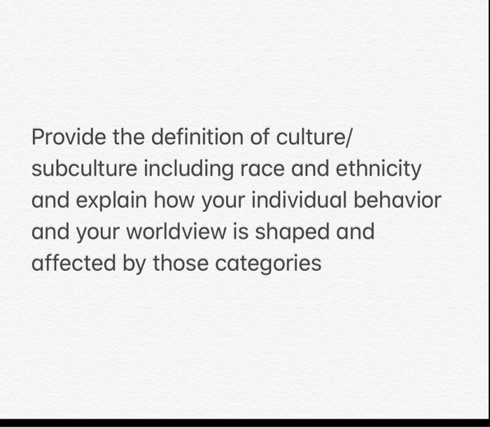 Solved Provide the definition of culture/ subculture | Chegg.com