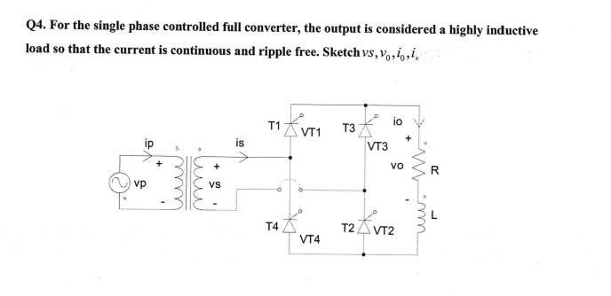 Solved Q4. For the single phase controlled full converter, | Chegg.com