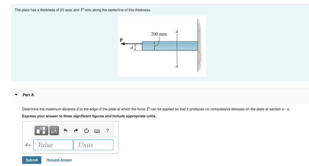 Solved The plate has a thickness of 25 mm and P acts along | Chegg.com