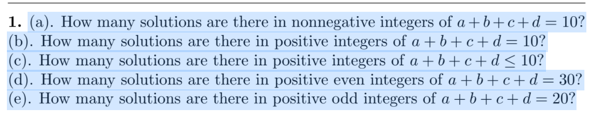 Solved 1. (a). How many solutions are there in nonnegative | Chegg.com