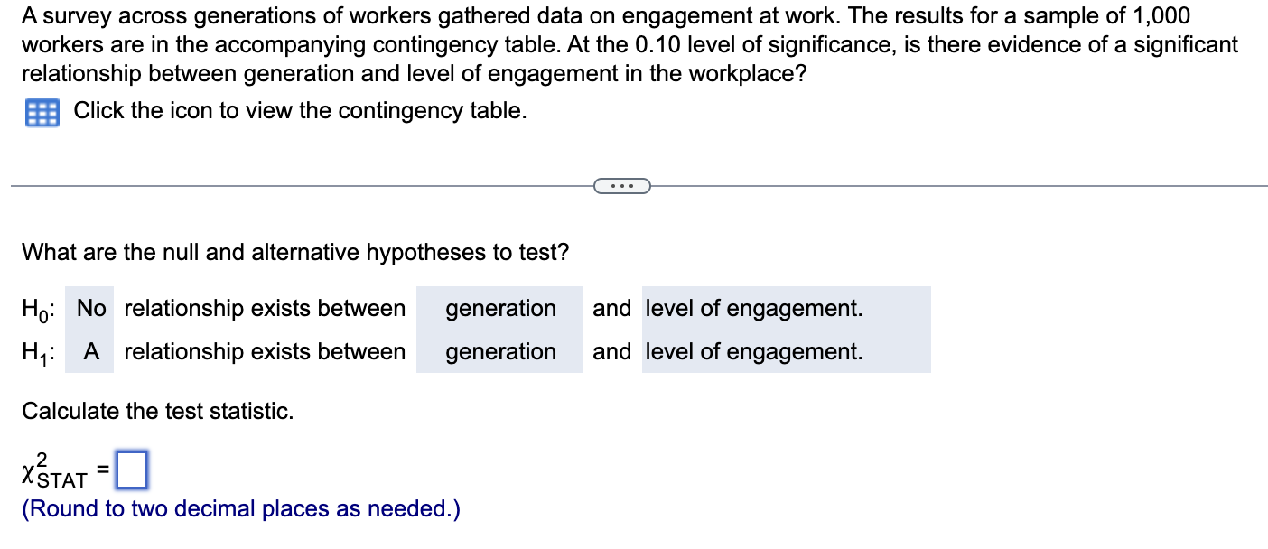 Solved A survey across generations of workers gathered data | Chegg.com