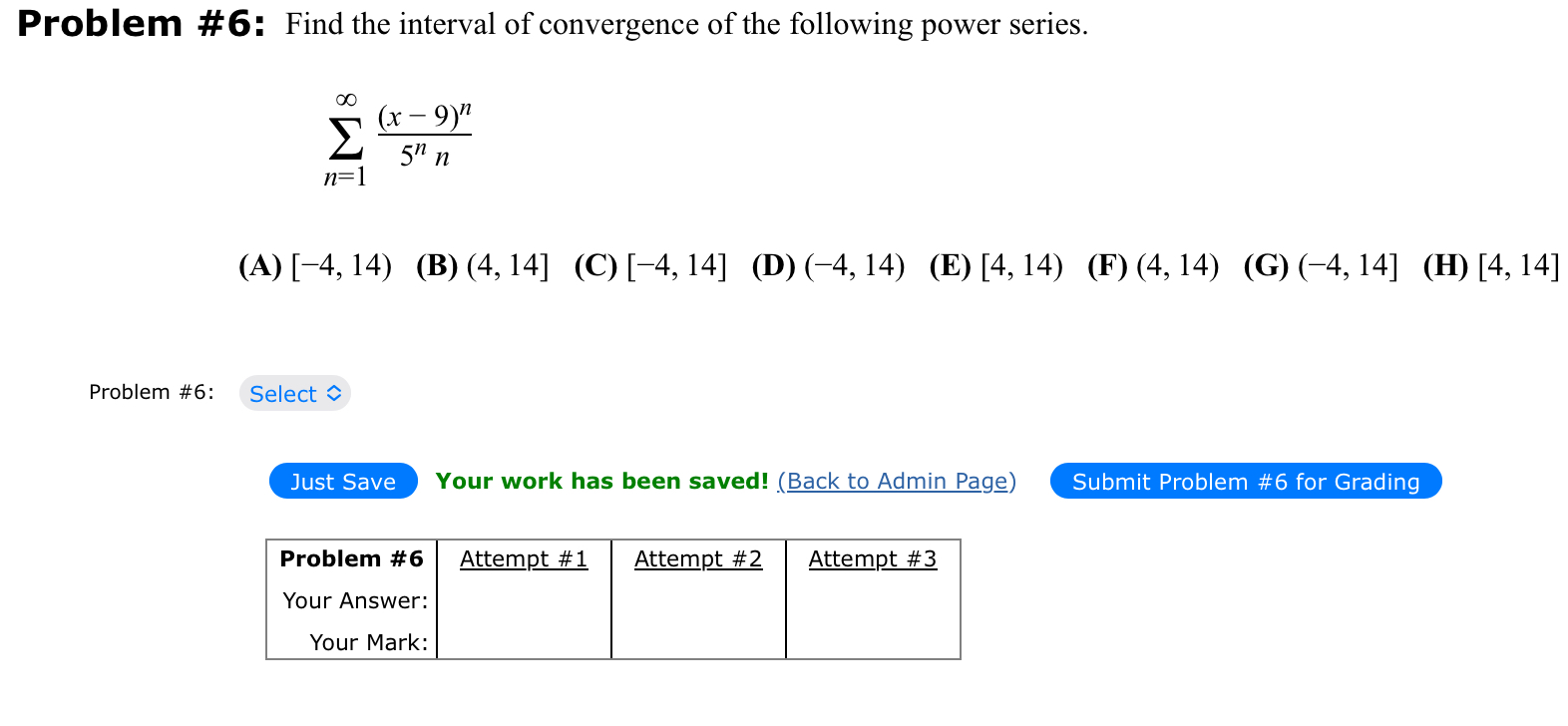 Solved Problem #6:Your work has been saved! (Back to Admin | Chegg.com