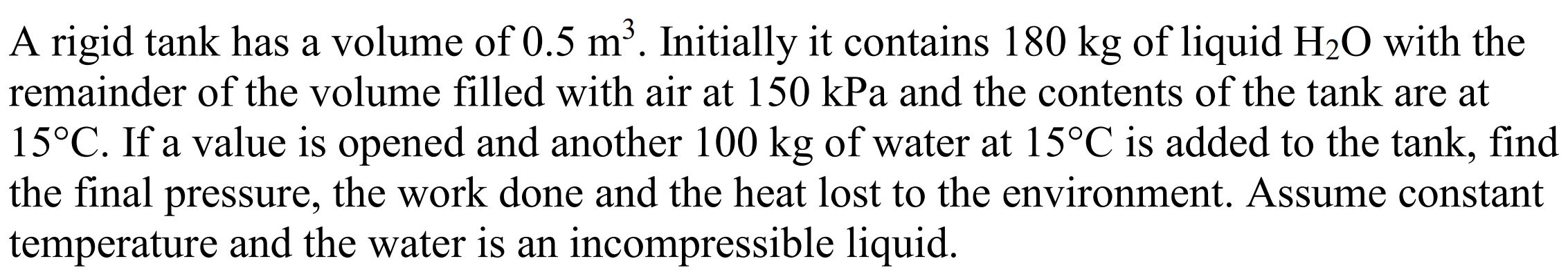 Solved A rigid tank has a volume of 0.5 m3. Initially it | Chegg.com