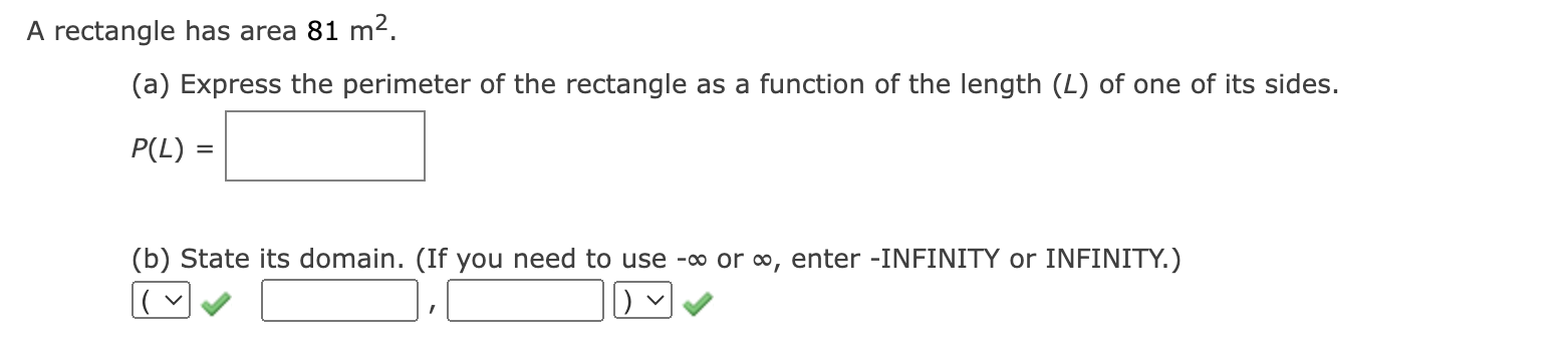 Solved rectangle has area 81 m2. (a) Express the perimeter | Chegg.com