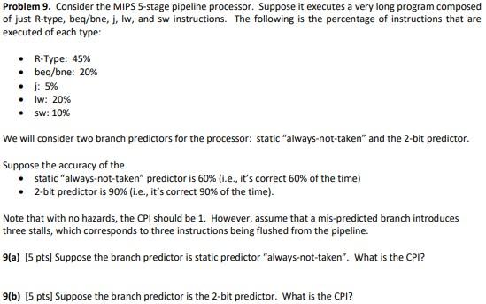 Solved Problem 9. Consider the MIPS 5-stage pipeline | Chegg.com