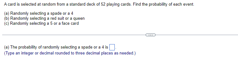 Solved A card is selected at random from a standard deck of | Chegg.com