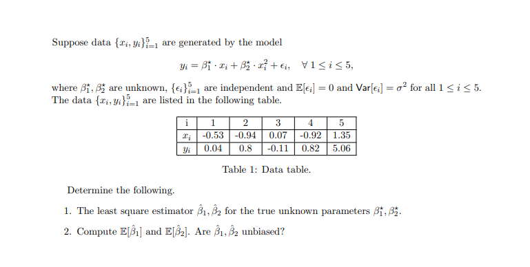 Solved Suppose data {xi,yi}i=15 are generated by the model | Chegg.com