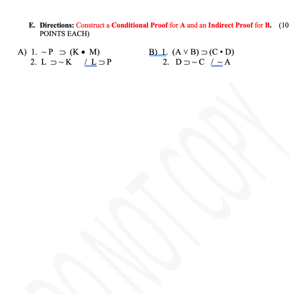 Solved E. Directions: Construct a Conditional Proof for A | Chegg.com