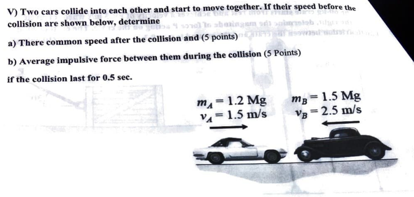 Solved V) Two cars collide into each other and start to move | Chegg.com