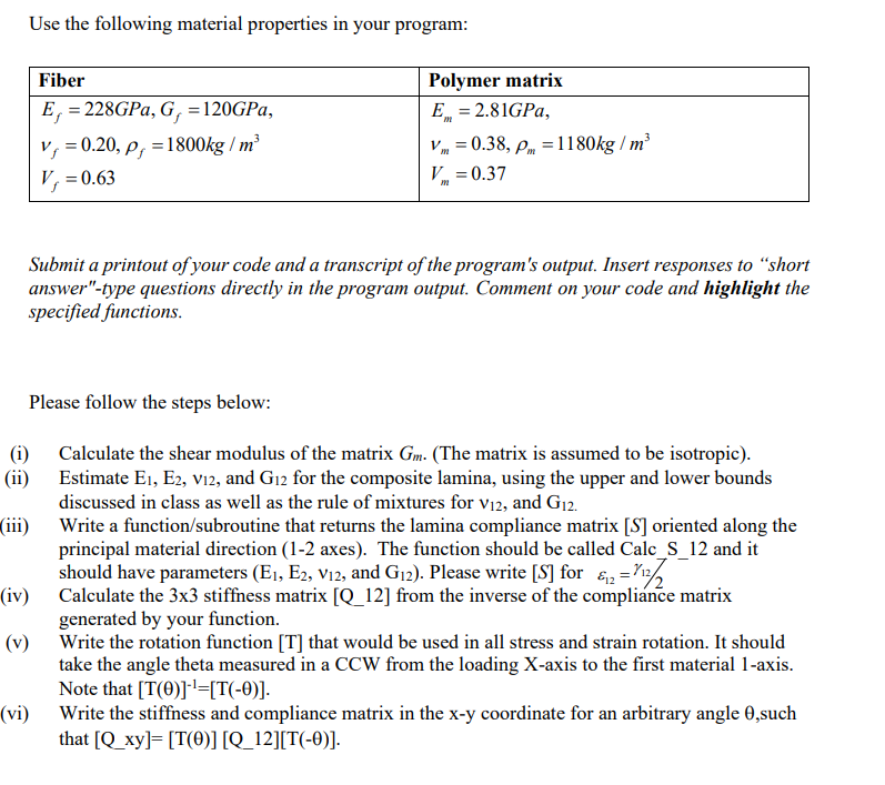 Use the following material properties in your | Chegg.com