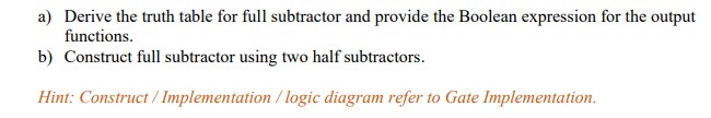 Solved a) Derive the truth table for full subtractor and | Chegg.com