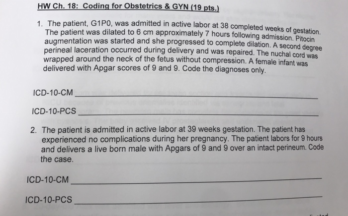 Solved HW Ch. 18: Coding for Obstetrics & GYN (19 pts. 1. | Chegg.com