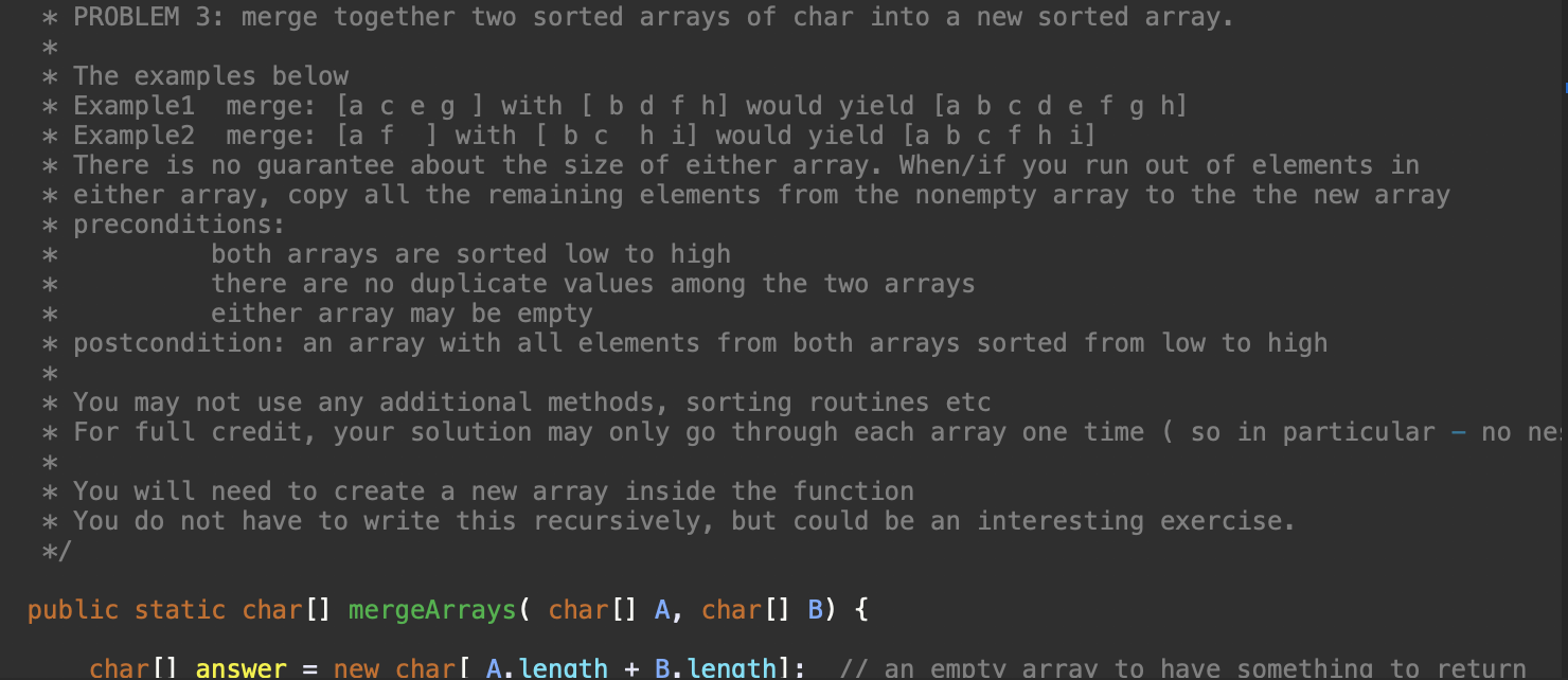 Solved * PROBLEM 3: merge together two sorted arrays of char | Chegg.com