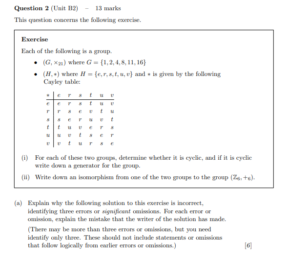 Solved Question 2 (Unit B2) −13 marks This question concerns | Chegg.com