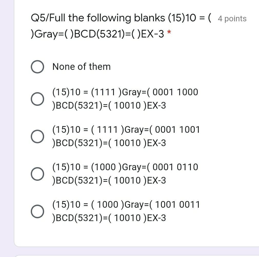 Q5/Full the following blanks (15)10 = ( 4 points | Chegg.com