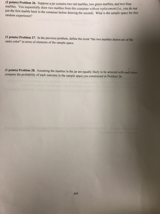 Solved 2 points) Problem 26. Suppose a jar contains two red | Chegg.com