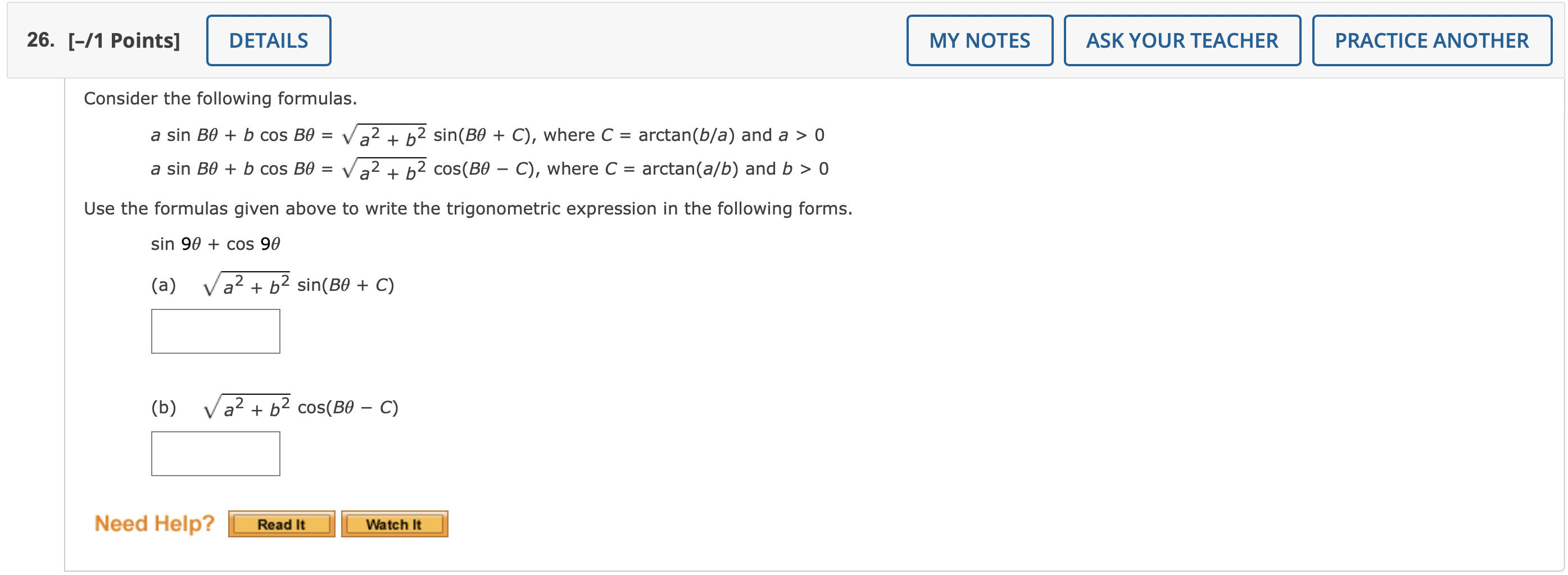 Solved Consider the following formulas. a sin B𝜃 + b cos | Chegg.com