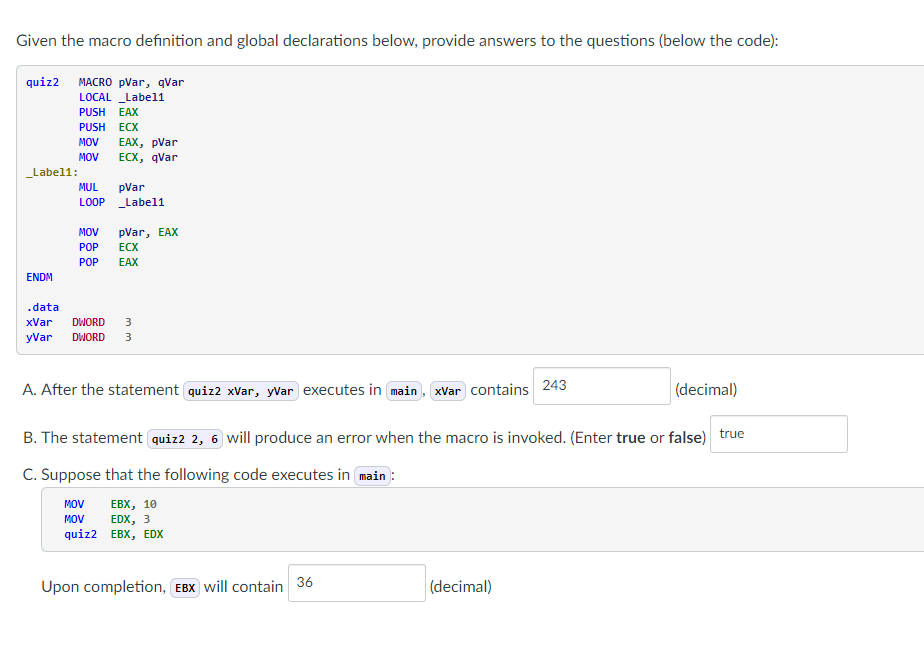 Given the macro definition and global declarations | Chegg.com