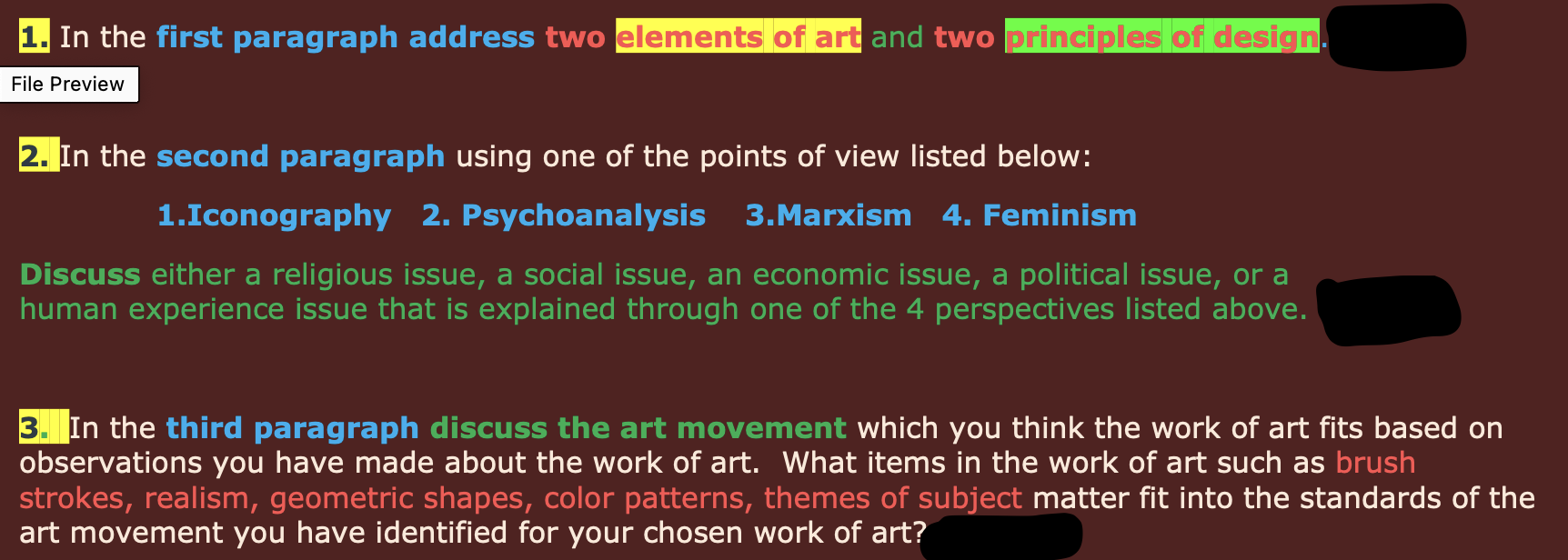 1. In the first paragraph address two elements of art | Chegg.com