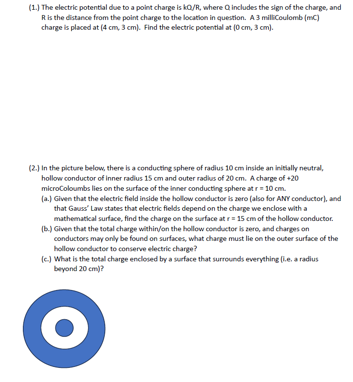 Solved (1.) ﻿The electric potential due to a point charge is | Chegg.com