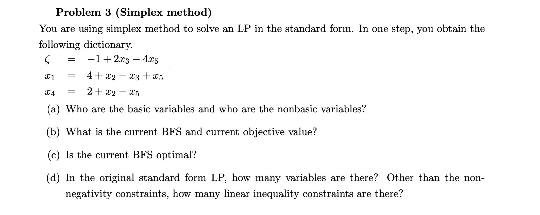 Solved Problem 3 (Simplex method) You are using simplex | Chegg.com