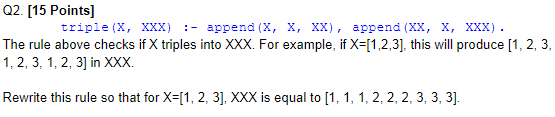 Solved Q2. [15 Points] triple(X, XXX) :- append(X, X, XX), | Chegg.com