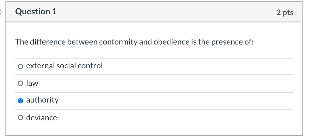 Solved Question 1 2 pts The difference between conformity | Chegg.com