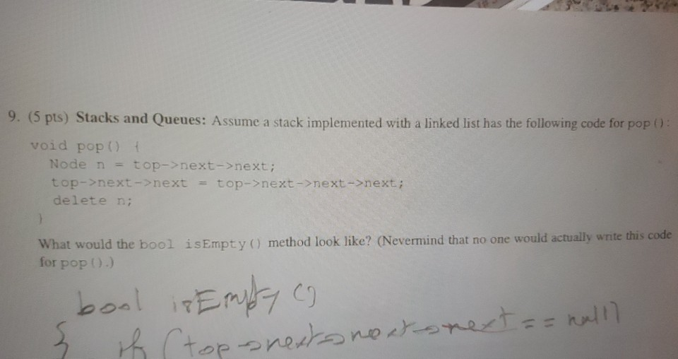 Solved 9. (5 pts) Stacks and Queues: Assume a stack | Chegg.com