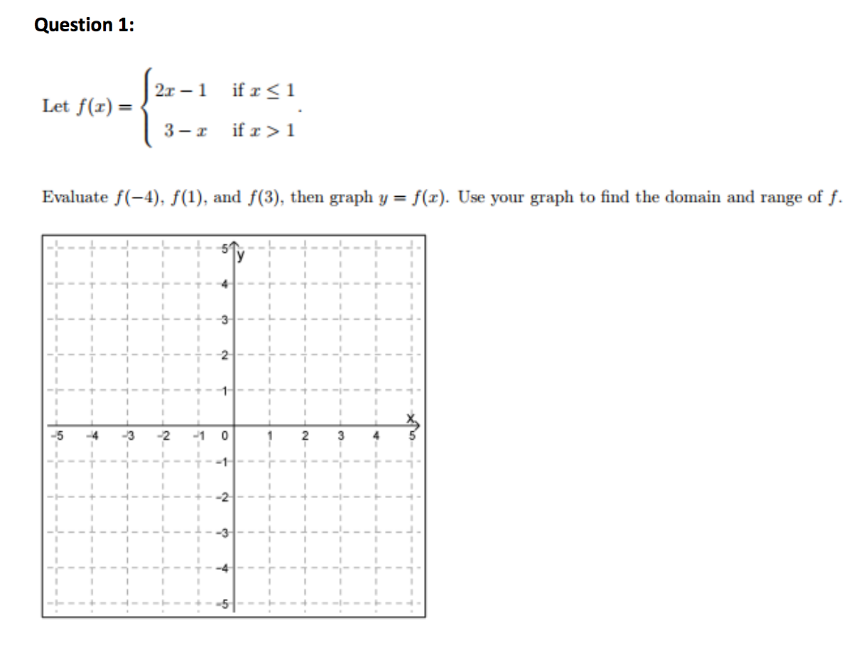 Solved Let f(x)={2x−13−x if x≤1 if x>1. Evaluate f(−4),f(1), | Chegg.com