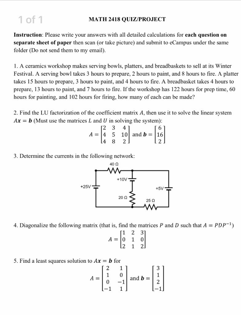 Solved LINEAR ALGEBRA Write your answers with all | Chegg.com