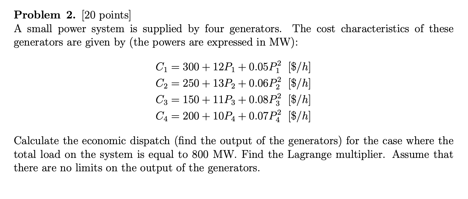 Solved Problem 2. [20 points] A small power system is | Chegg.com