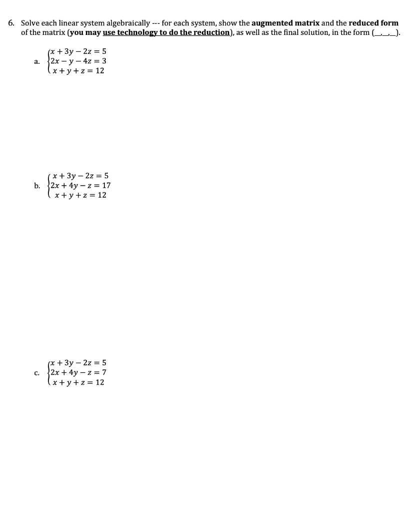 Solved Solve each linear system algebraically --- for each | Chegg.com