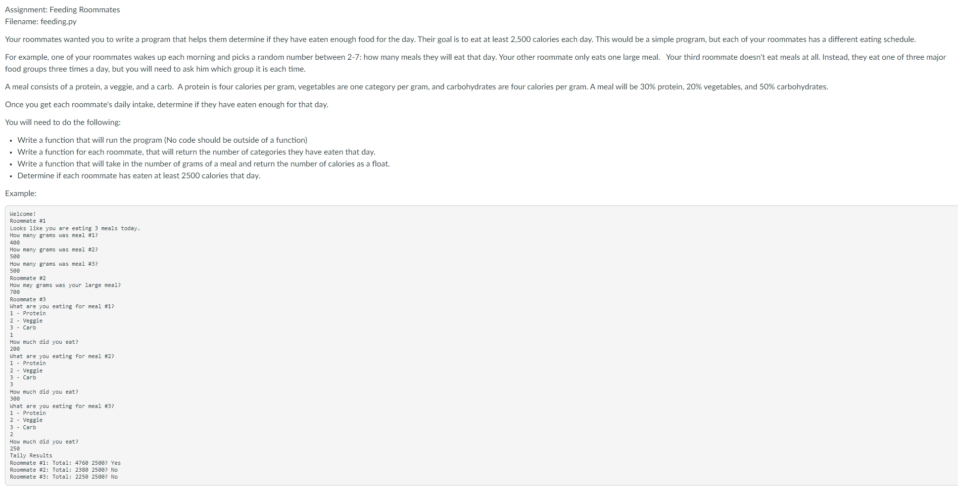 Solved Filename: feeding.py food groups three times a day, | Chegg.com